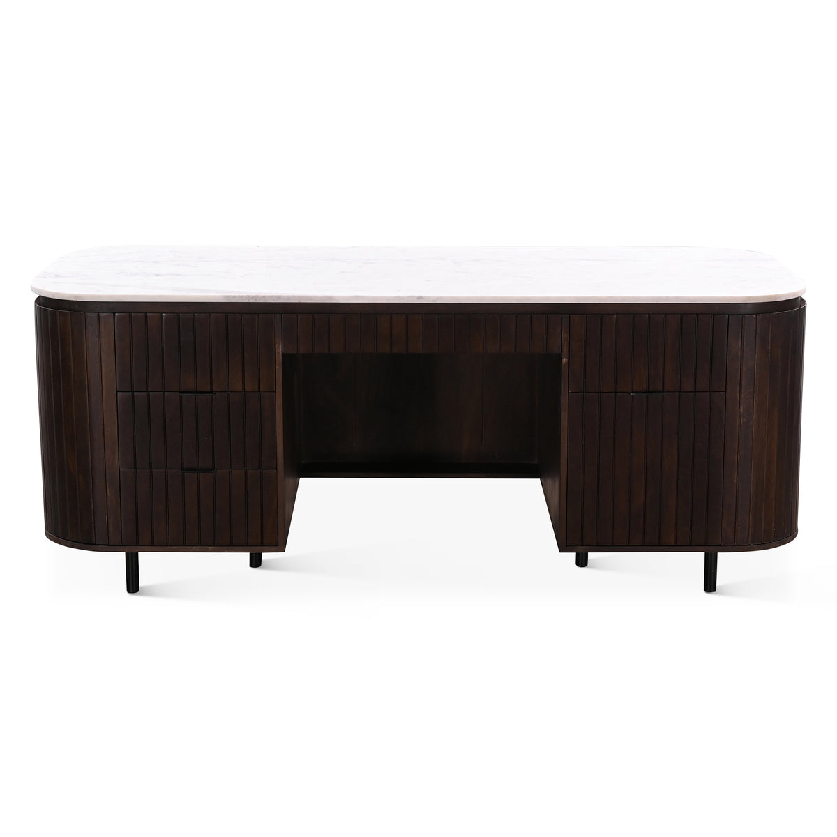 Athens 72" Aged Mahogany Office Desk with Travertine Top — World Interiors