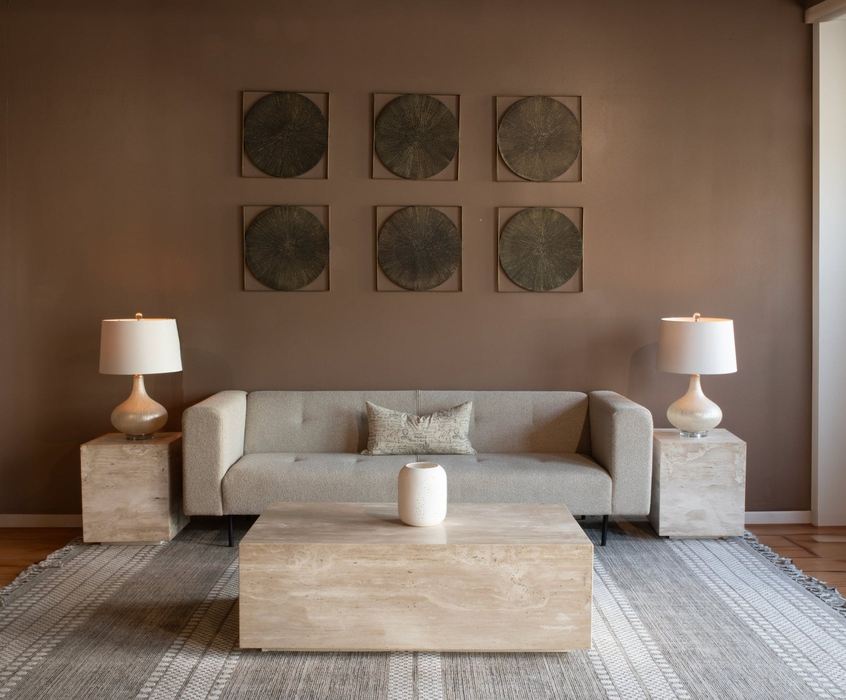 Giza 50" Drum Coffee Table in Travertine Stone - World Interiors