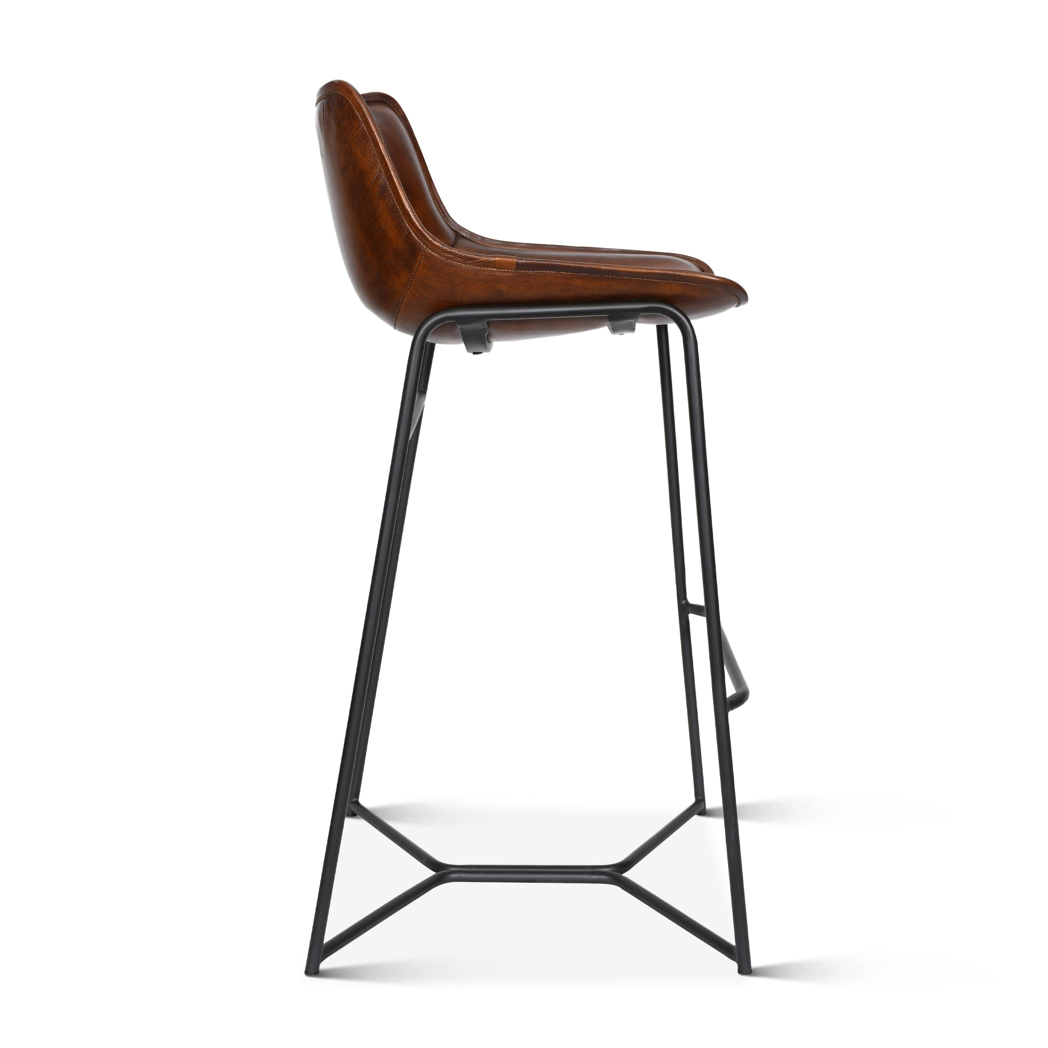 Brisbane Open Back Leather Counter Stool - World Interiors