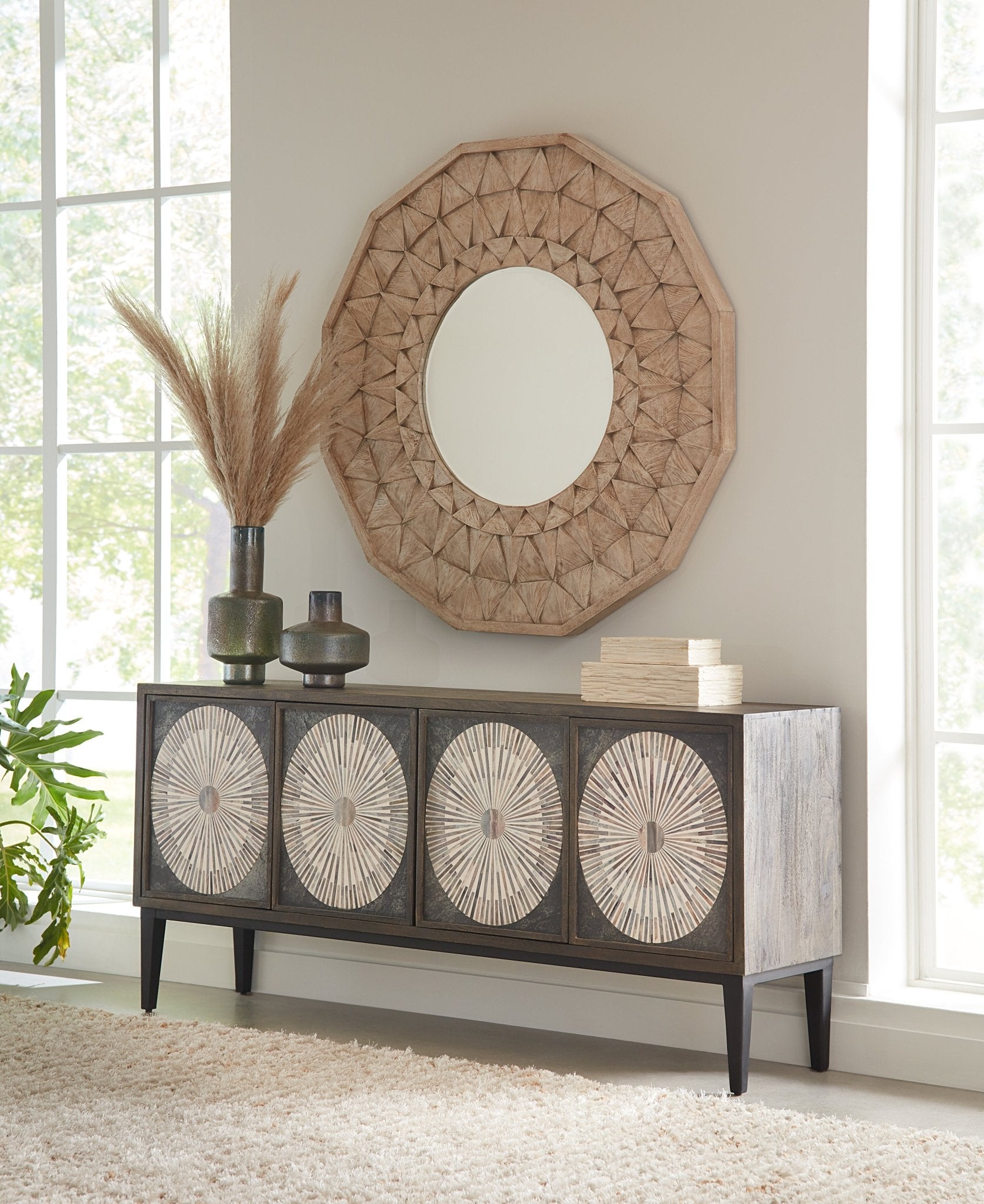 Palm Desert Modern Bone Inlay Sideboard in Vintage Gray — World Interiors