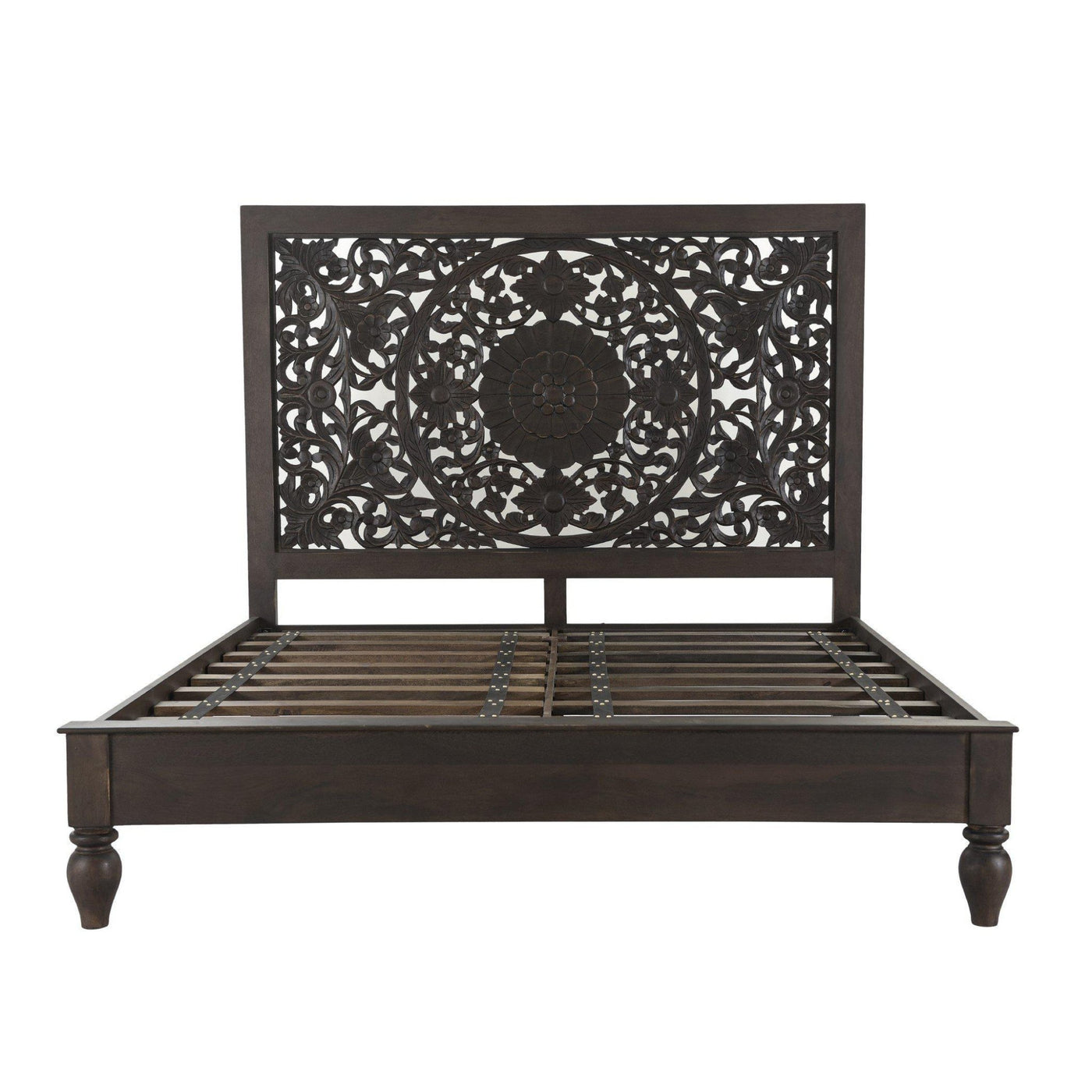 Haveli Handcarved Floral Mango Wood Bed | Queen & King | World Interiors