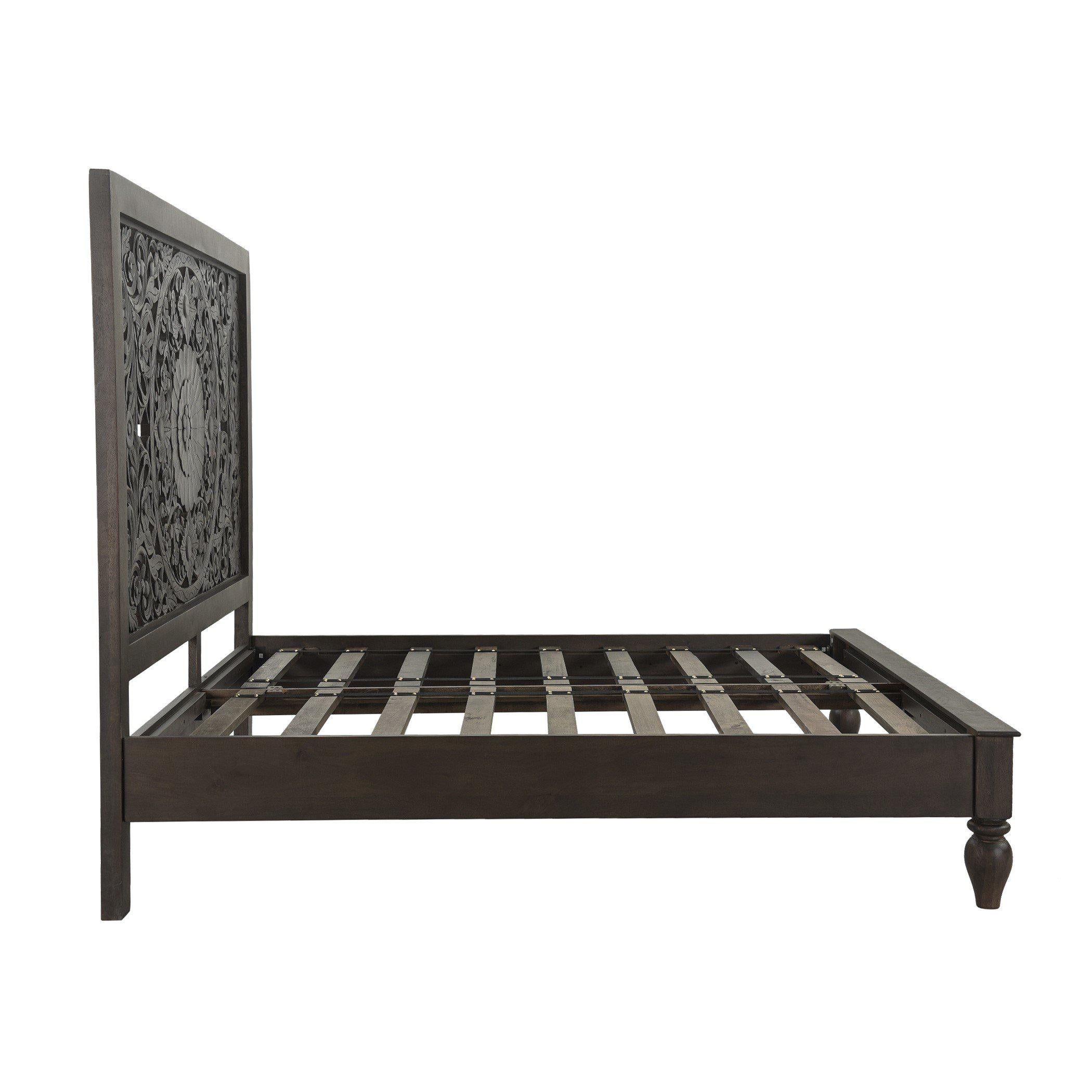 Haveli Handcarved Floral Mango Wood Bed | Queen & King | World Interiors